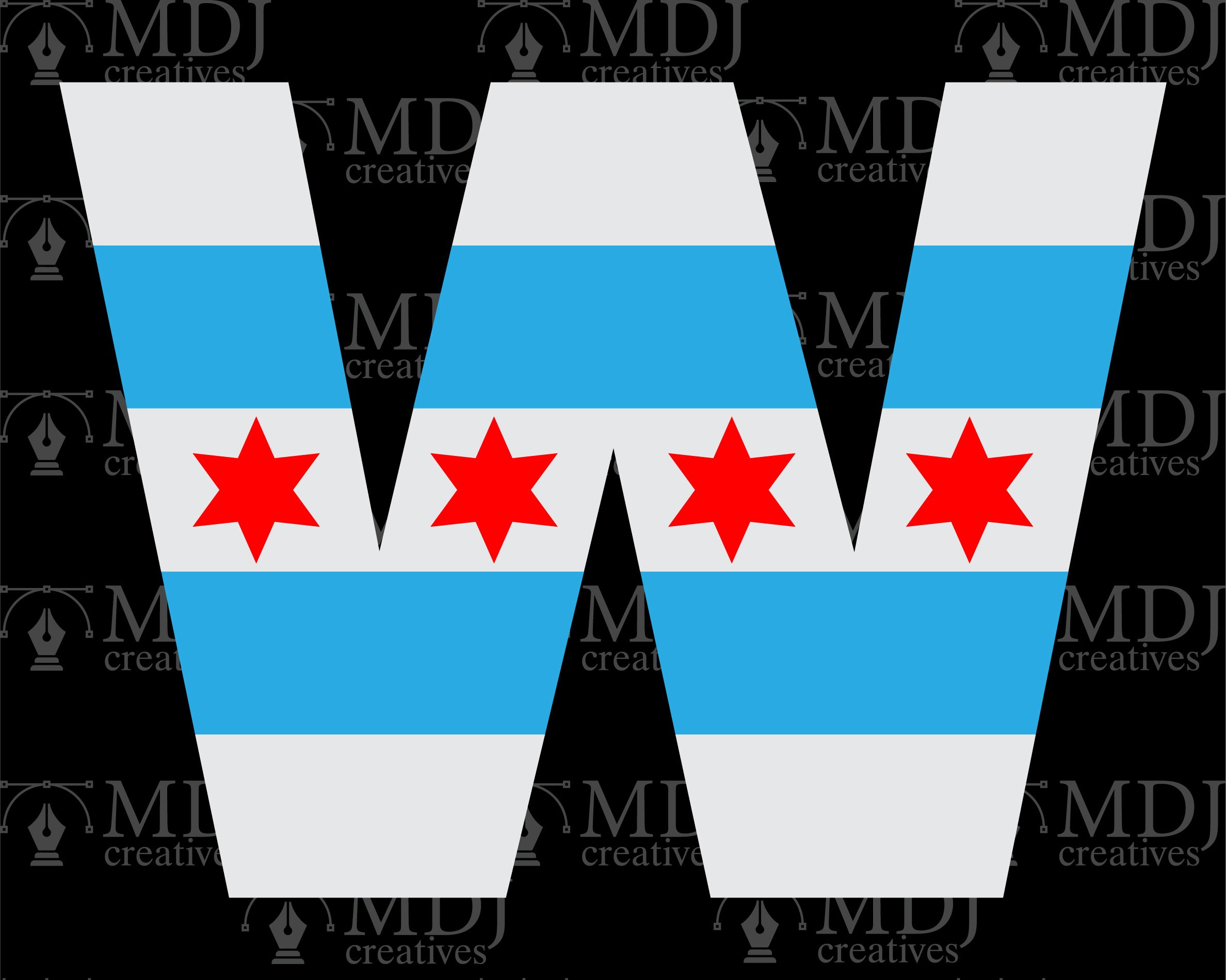 W Chicago Flag Cut File Print Instant Download Decal | Etsy