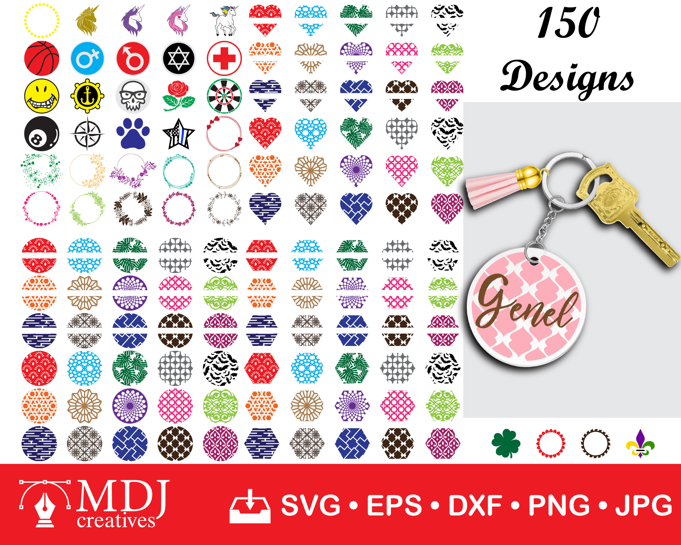 Round Keychain SVG Bundle Keychain Pattern SVG Key Ring - Etsy