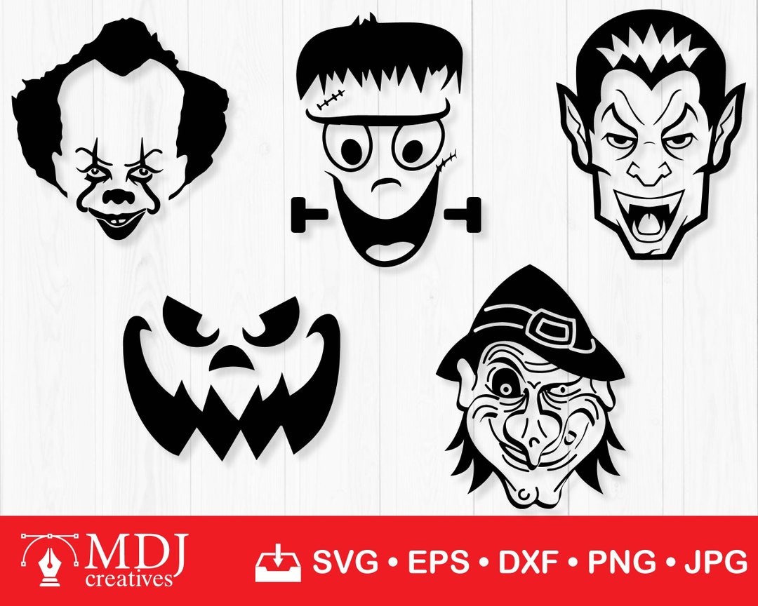 Scary Faces Bundle, Print, Pennywise, Pumpkin, Dracula, Frankenstein ...