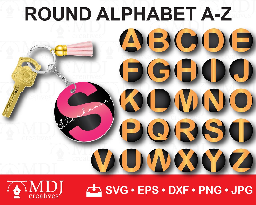 Round Keychain Alphabet A-Z 01 SVG, Alphabet Keychain SVG, Key Ring ...