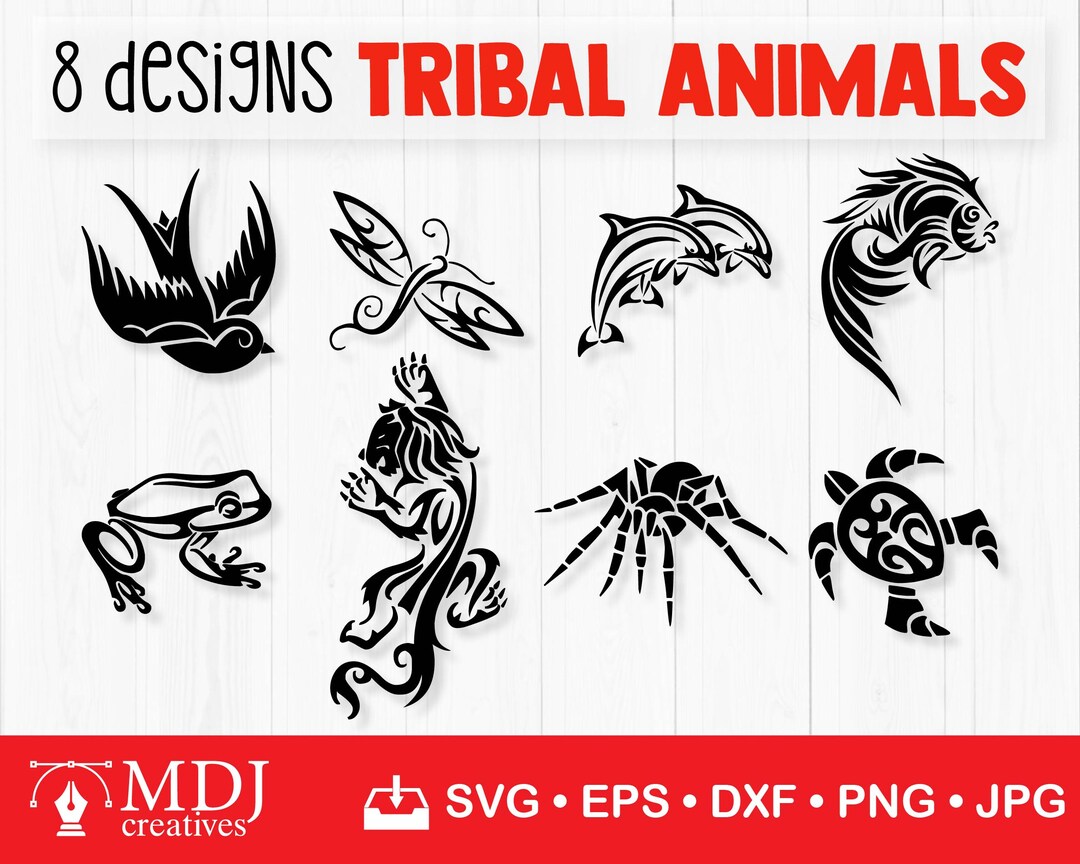 Tribal Animals 01 SVG Cut File Tribal Animals SVG Bundle of 8 Animals ...