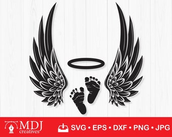 Baby Loss Memorial Svg, Angel Wings and Halo, Infant Loss Svg, Miscarriage Svg. Vector Cut File ...