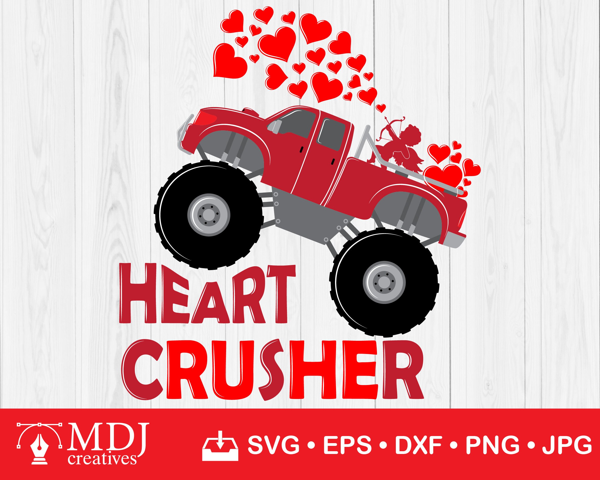 Valentine SVG Monster Truck Svg Heart Crusher Svg - Etsy