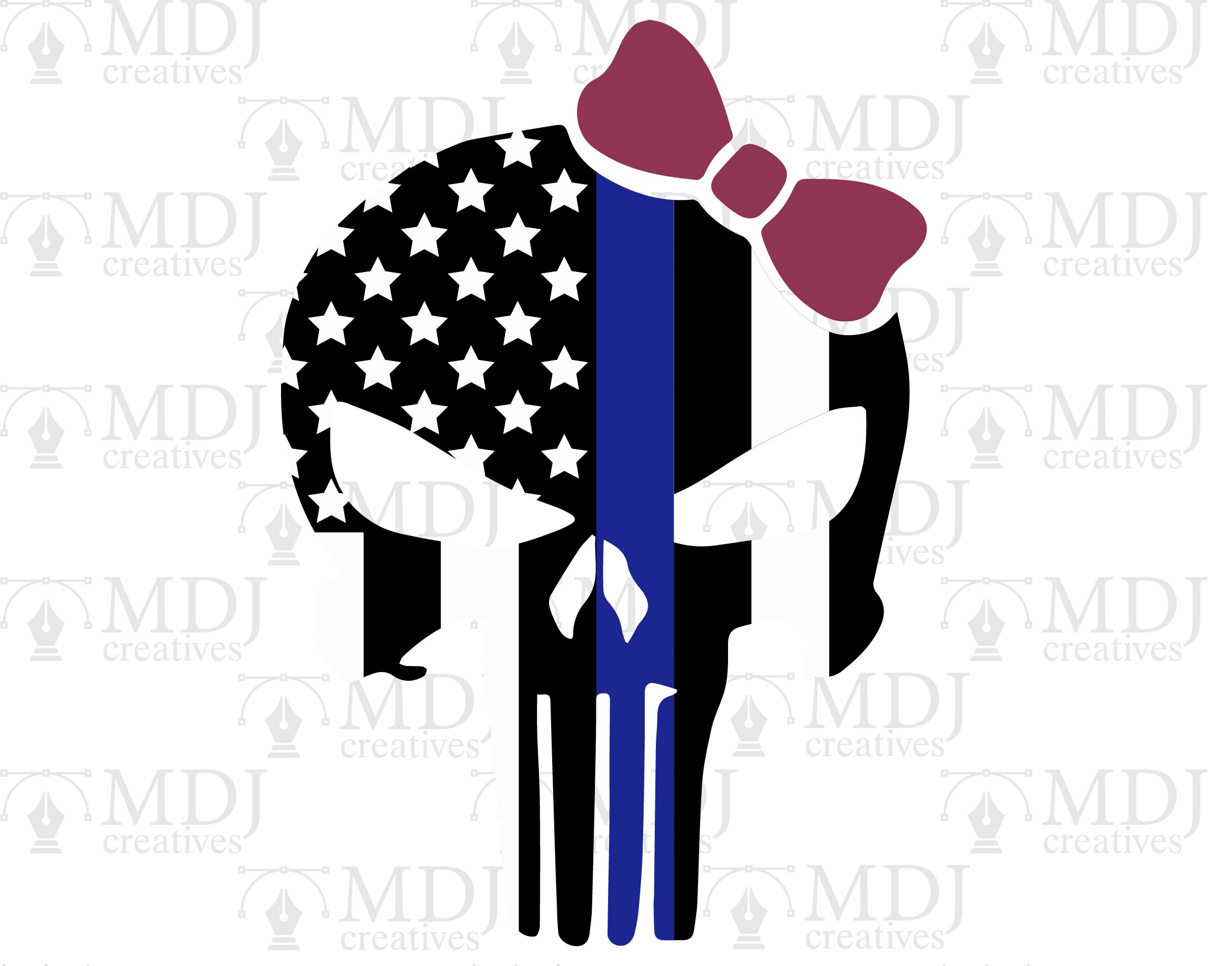 Skull Blue Line Flag Svg Cut Files Clipart Downloads Skull | Etsy