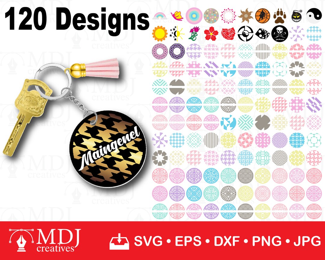 Round Keychain SVG Bundle 02, Keychain Pattern SVG, Key Ring Pattern ...