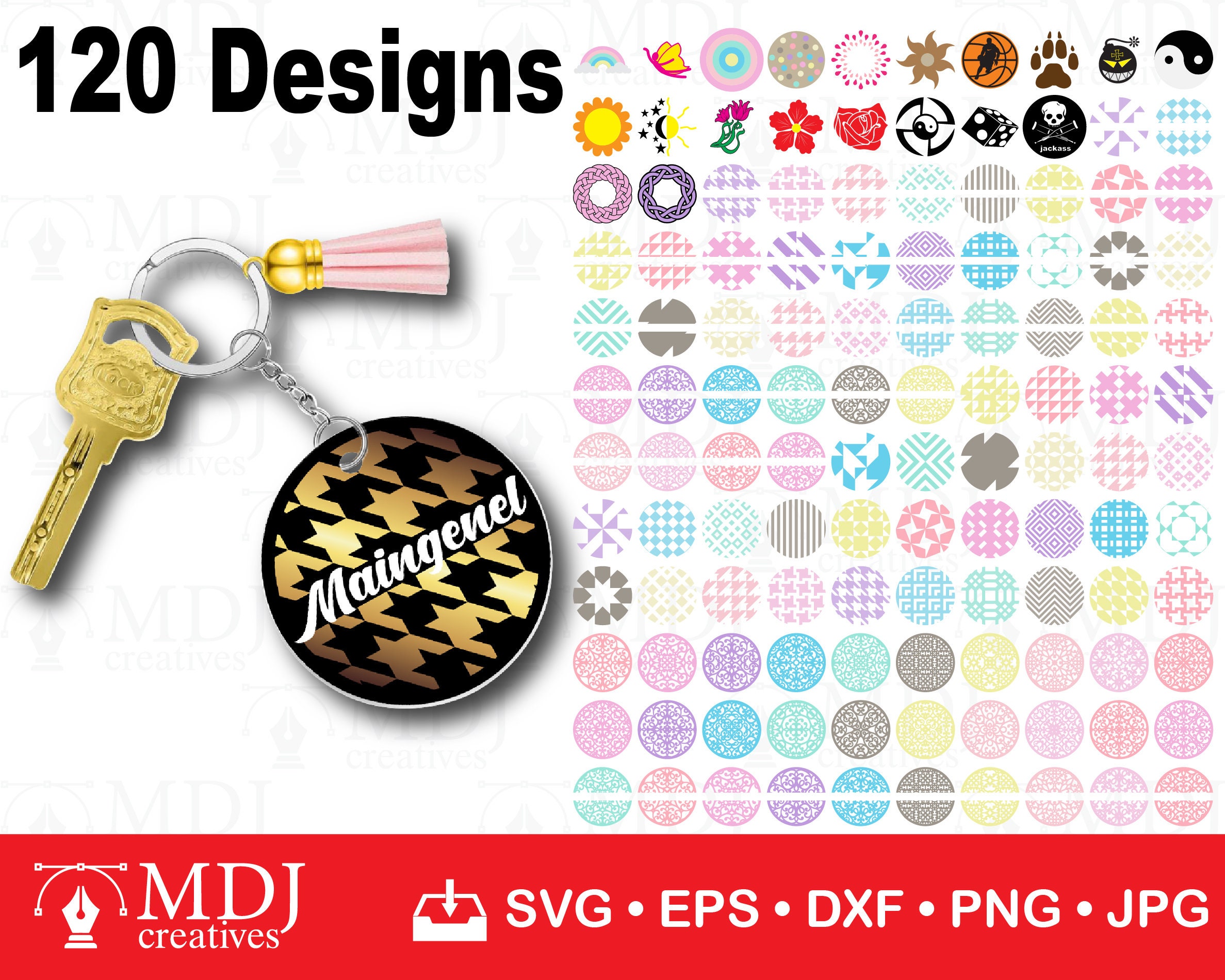 Round Keychain SVG Bundle 02 Keychain Pattern SVG Key Ring - Etsy
