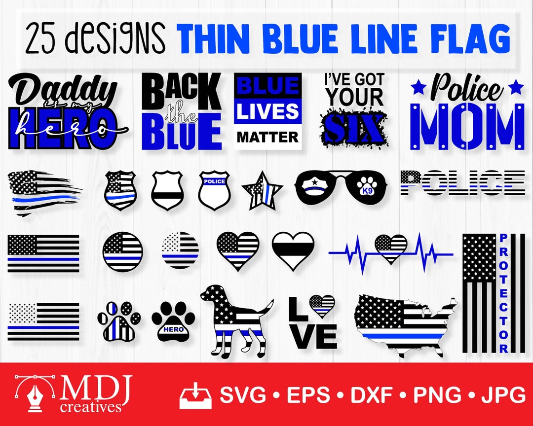 Thin Blue Line Flag SVG Bundle: Police Officer Designs (digital ...