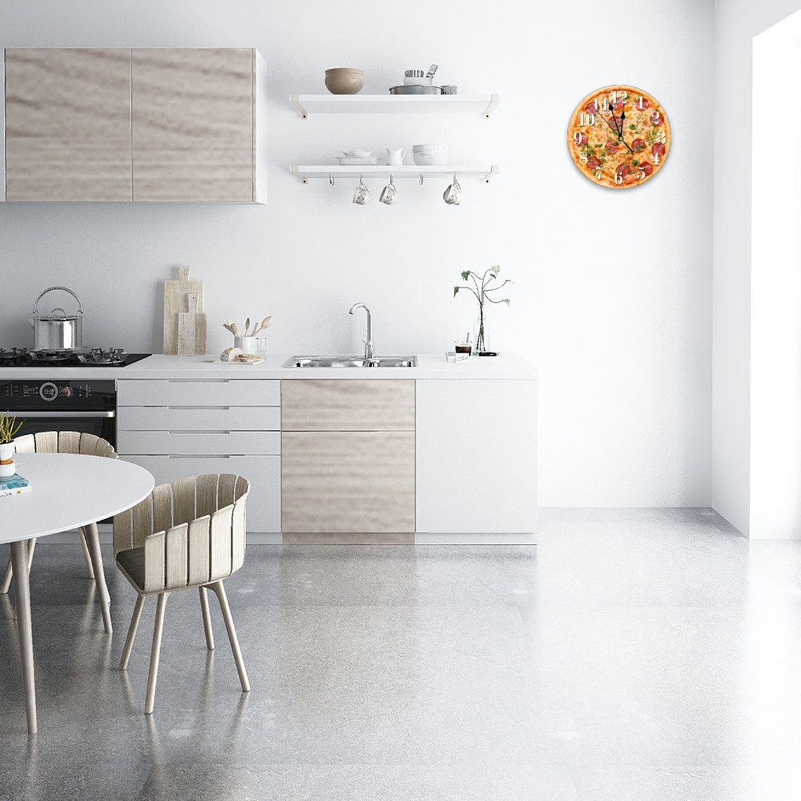 12 15 Silent Bedroom Pepperoni Pizza Wall Clock Non-ticking Wooden ...