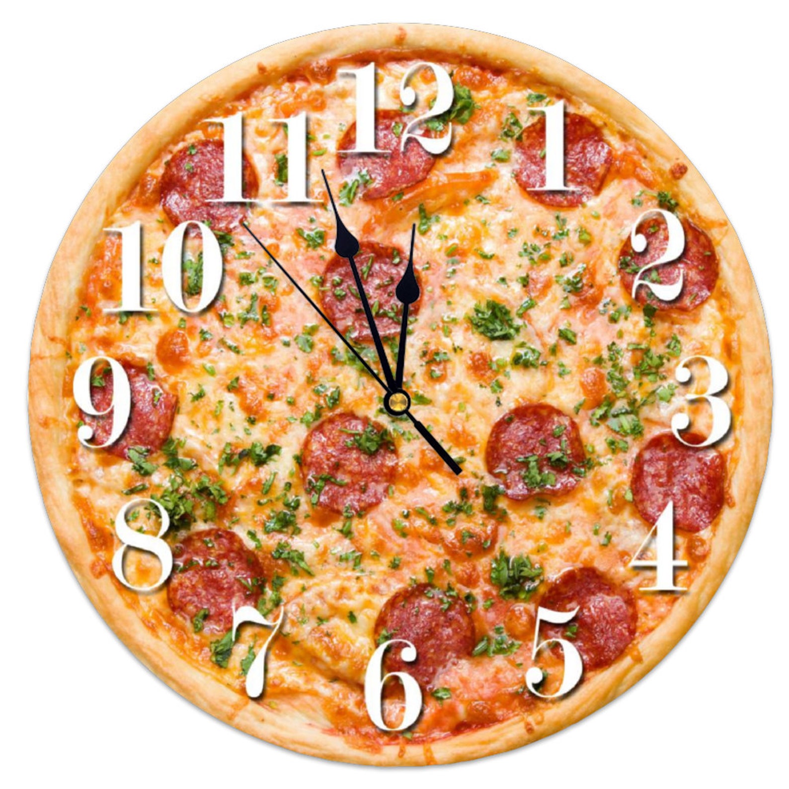 12 15 Silent Bedroom Pepperoni Pizza Wall Clock Non-ticking Mdf ...