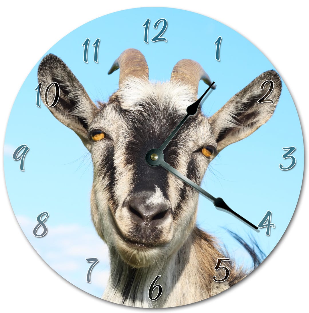 Rustic Goat Decor Numbered Silent Hanging Clock - Blue Round Farm ...