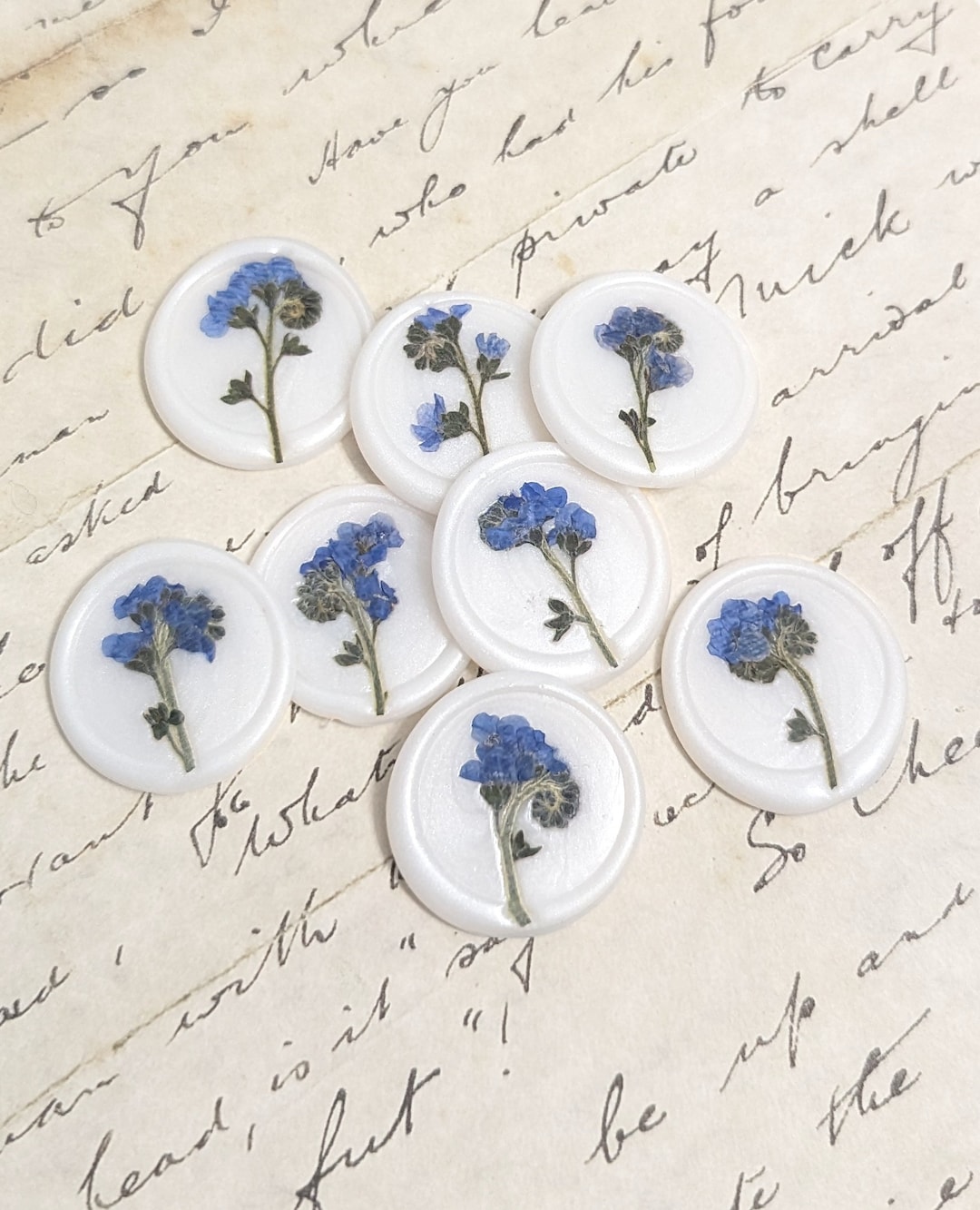 Premade Floral Wax Seals, Peel and Stick, Blue Forget Me Not Flower ...