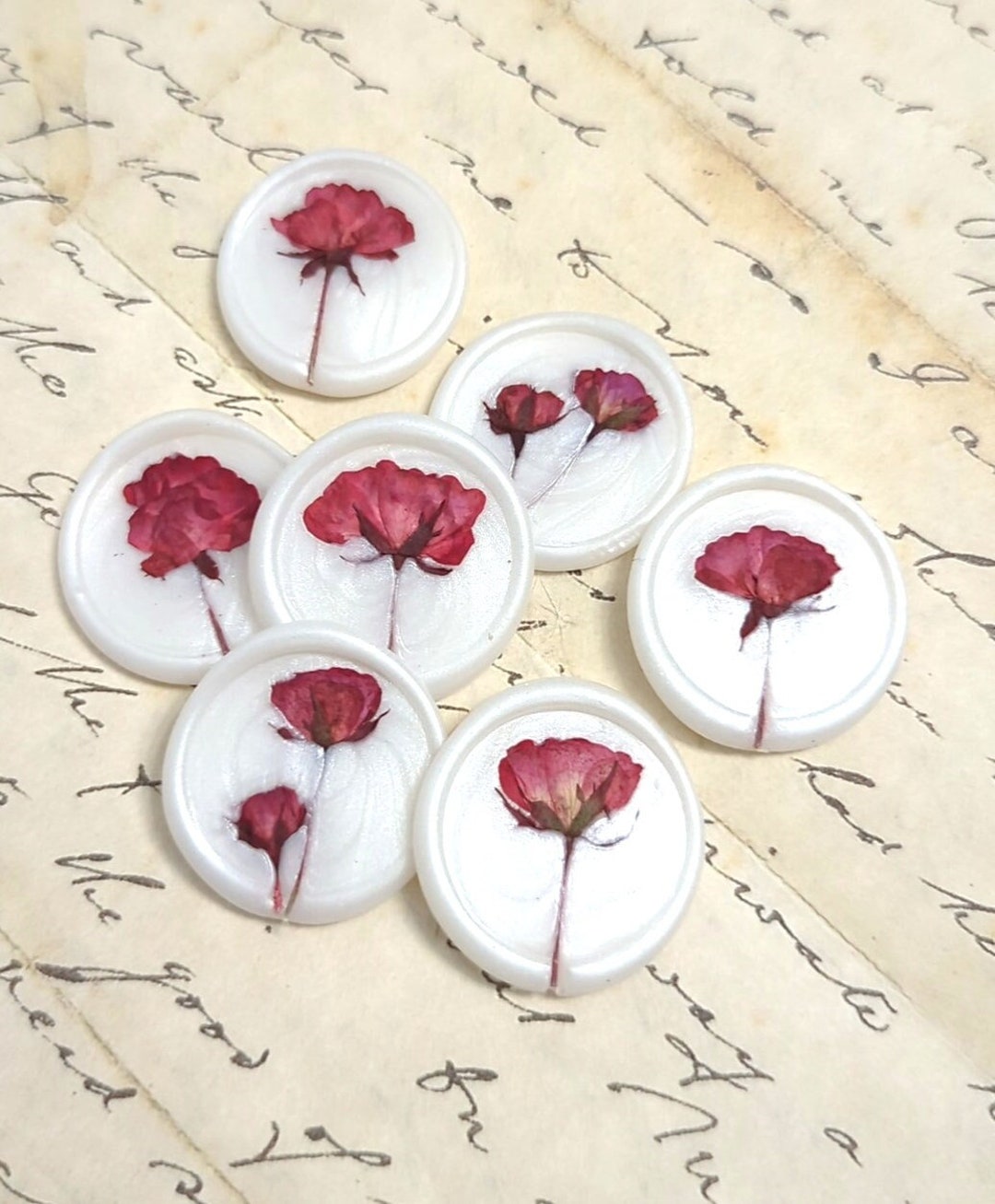 Set of 12 Floral Wax Seals, Peel and Stick, Red Pink Roses Flower ...