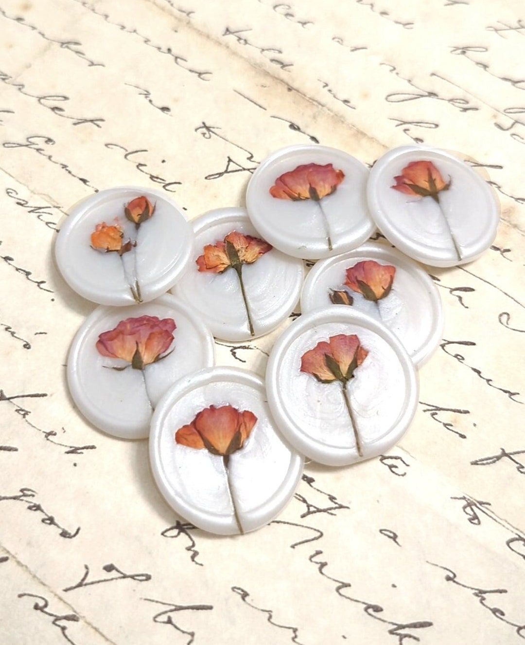 Set of 12 Floral Wax Seals, Peel and Stick, Orange Red Roses Flower ...