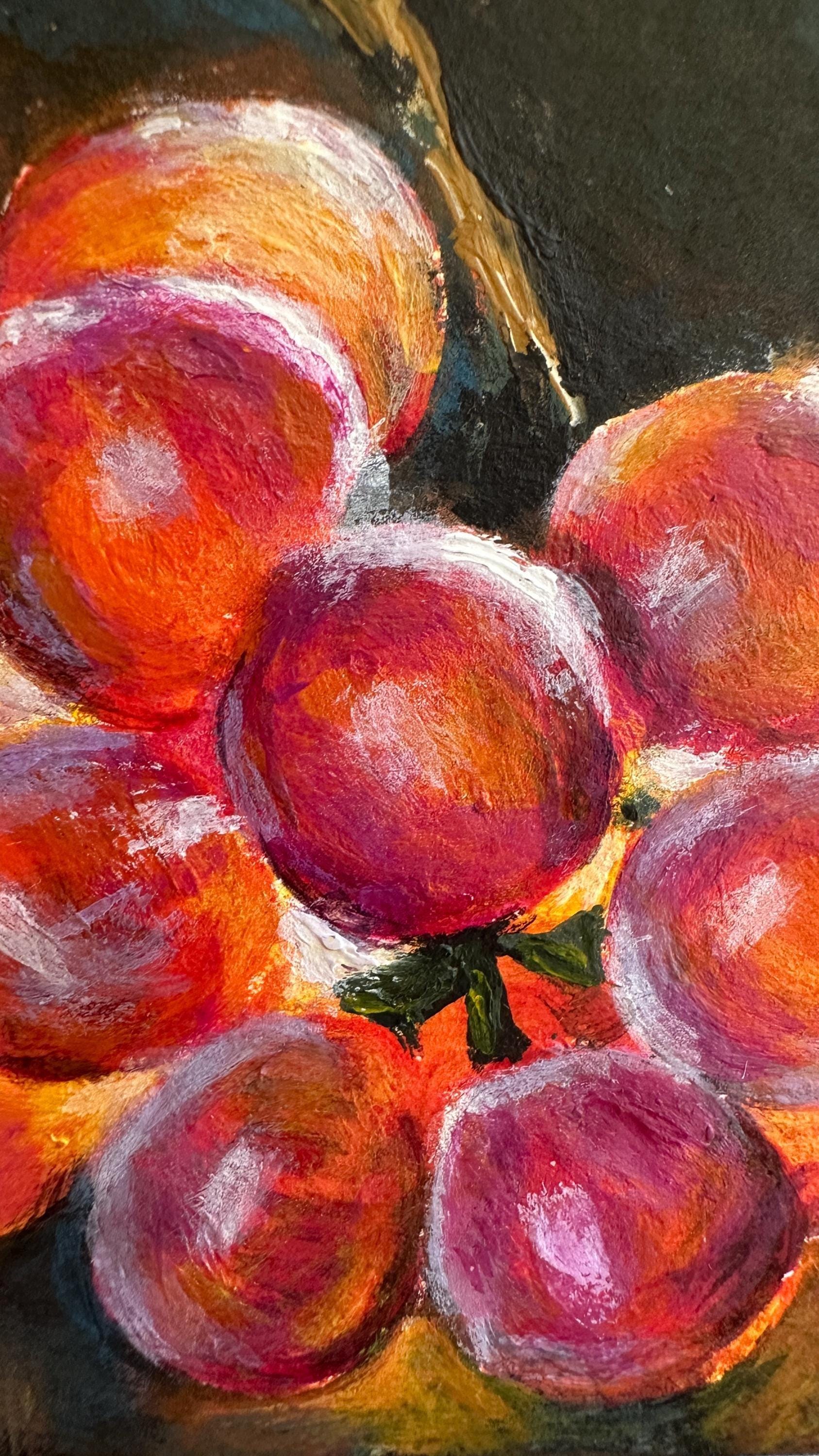 Ruby & Gold Grapes Acrylic Painting | 5x3" Mini Art on Cardboard ...