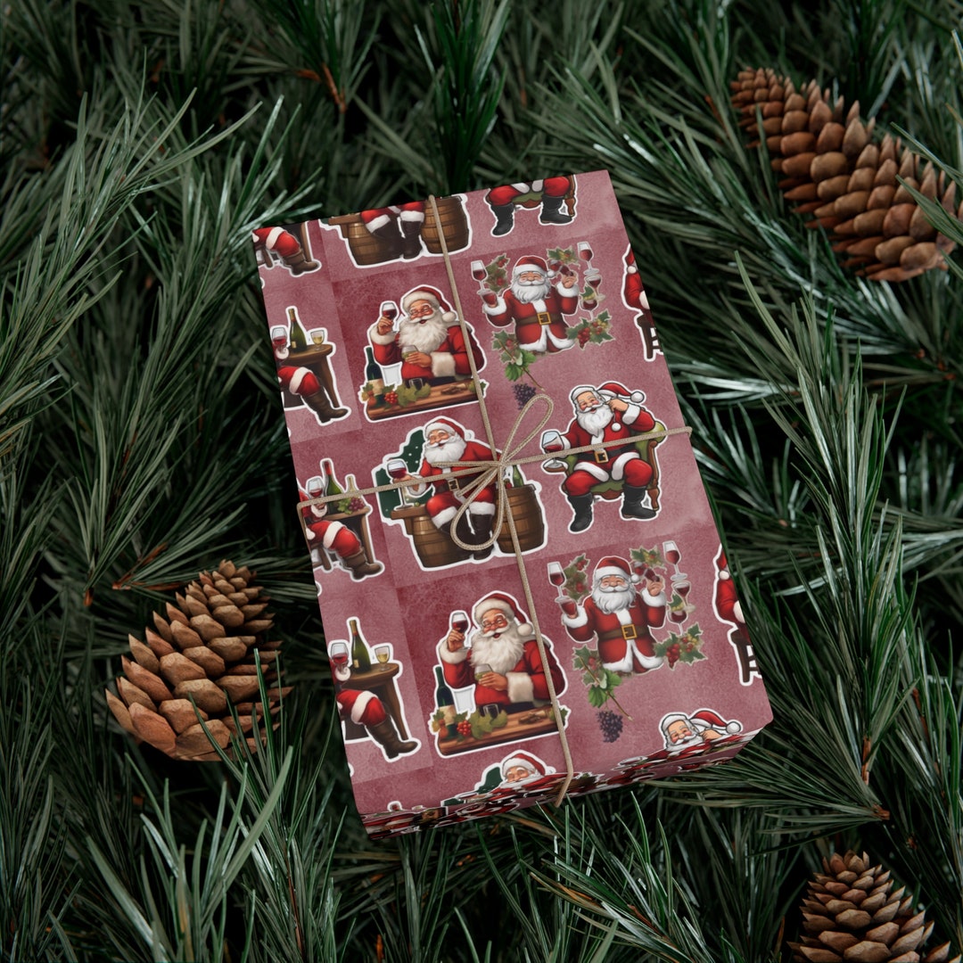 Santa Wine Tasting Wrapping Paper Vintage Vino Textured Background ...