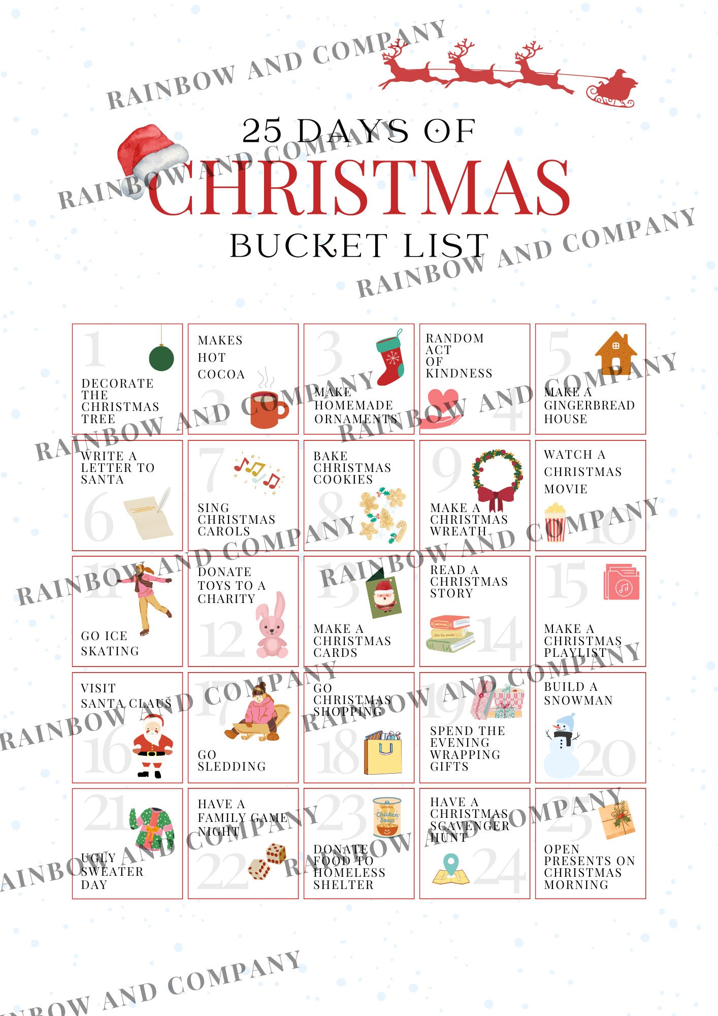 25 Days of Christmas Bucket List Activity Advent Calendar - Etsy
