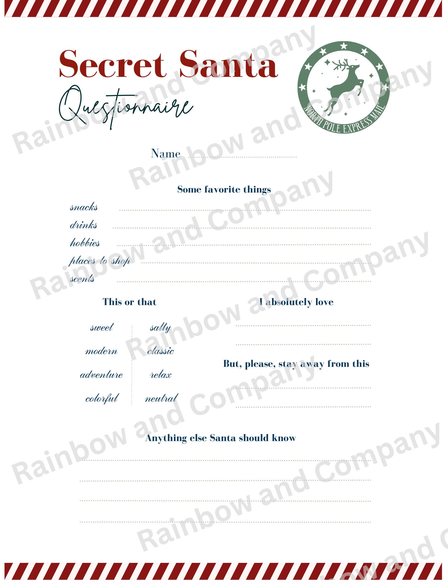 2 Printable Secret Santa Questionnaires Png for Secret Santa - Etsy