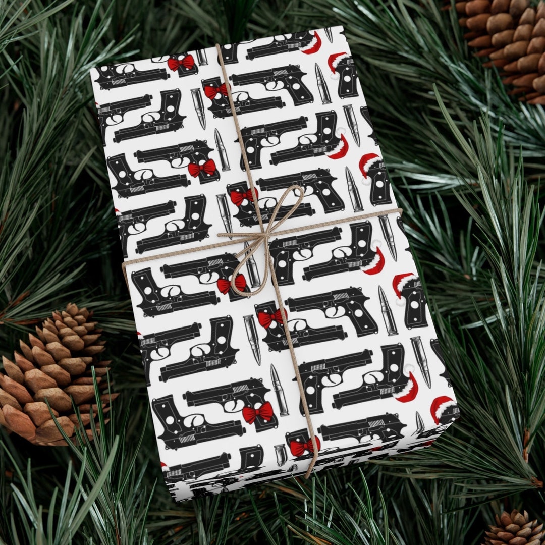 Manly Christmas Guns Wrapping Paper Tough and Festive Firearm-themed ...