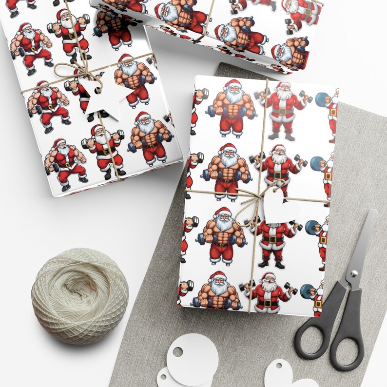 Funny Ripped Santa Workout Wrapping Paper Muscular Santa Claus ...