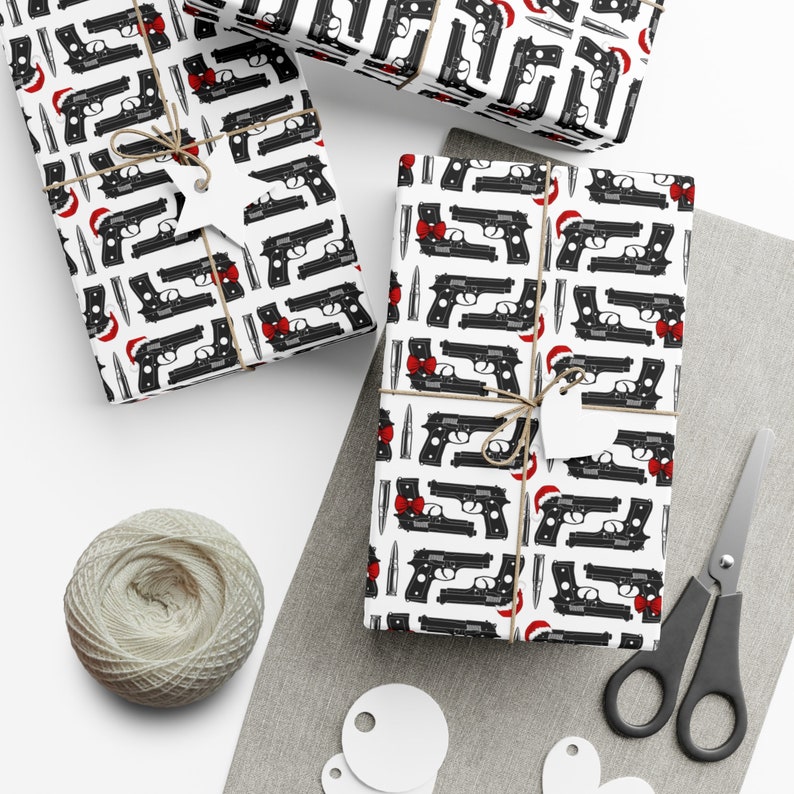Manly Christmas Guns Wrapping Paper Tough and Festive Firearm-themed ...