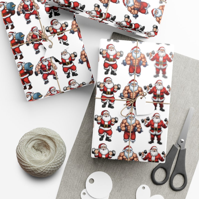 Funny Ripped Santa Workout Wrapping Paper Muscular Santa Claus ...