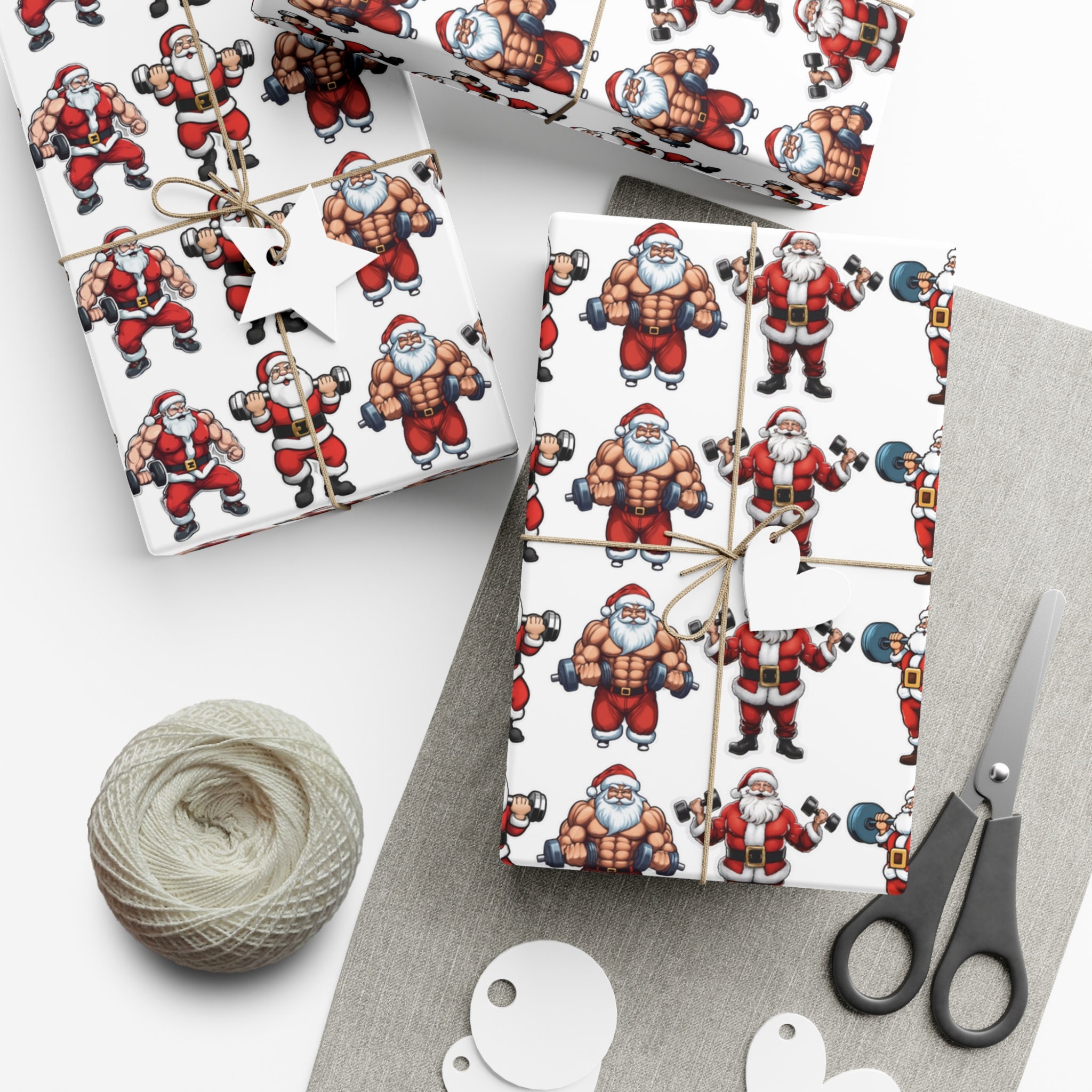 Funny Ripped Santa Workout Wrapping Paper Muscular Santa Claus ...