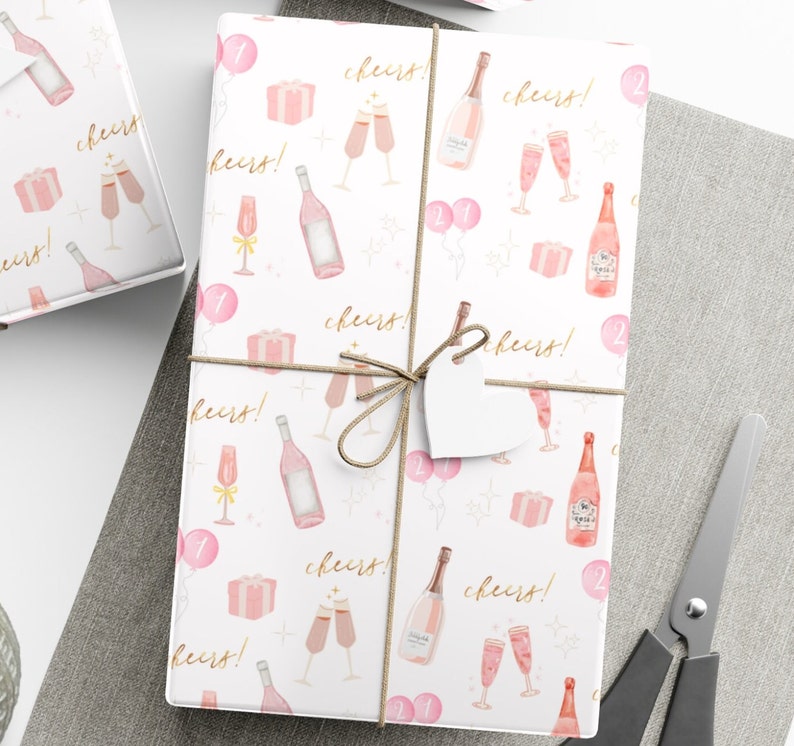 Pink 21st Birthday Wrapping Paper Fun Champagne Toast Design ...