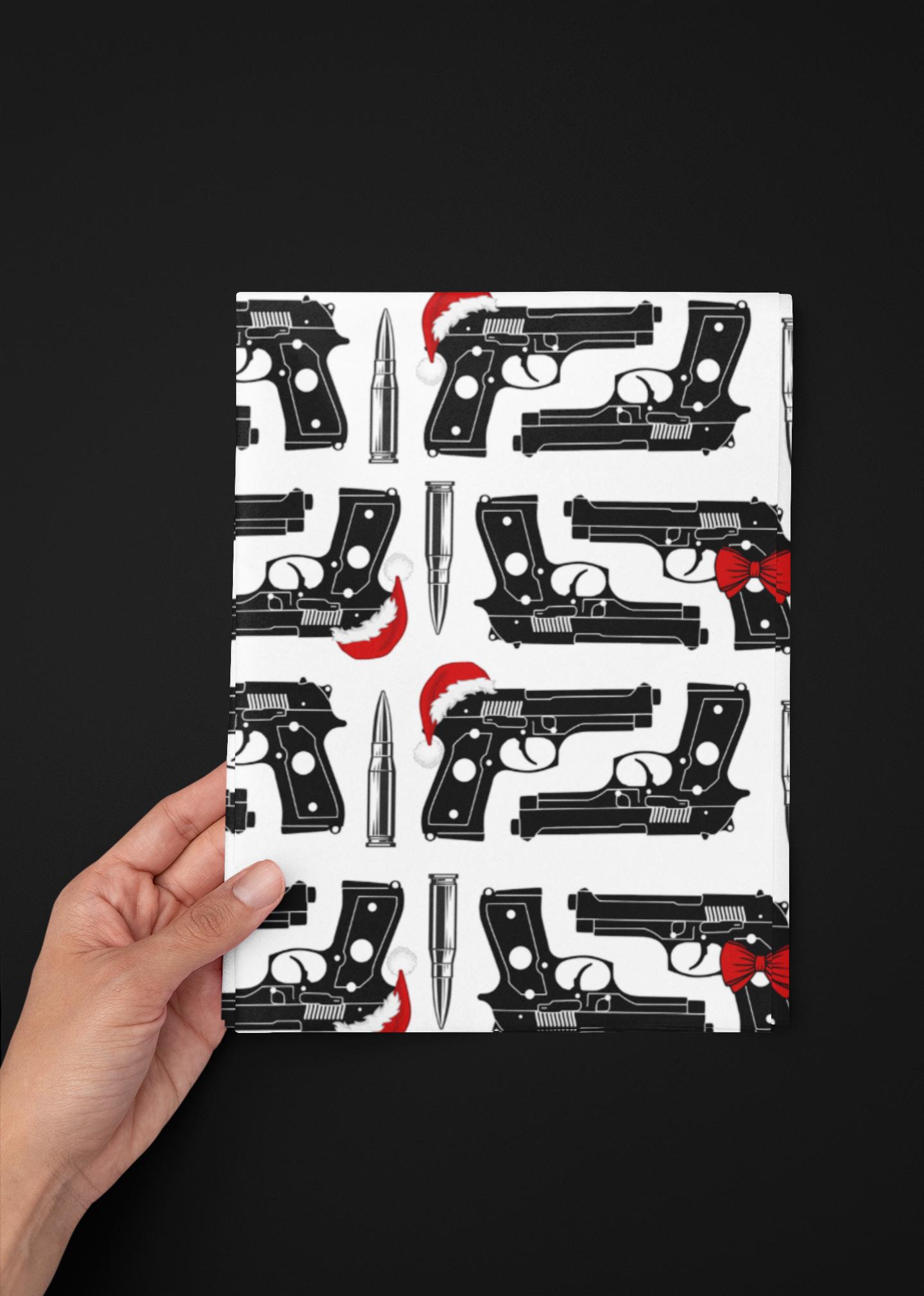Christmas Gun Wrapping Paper With Santa Hats | Red Bow Ammo Pattern ...