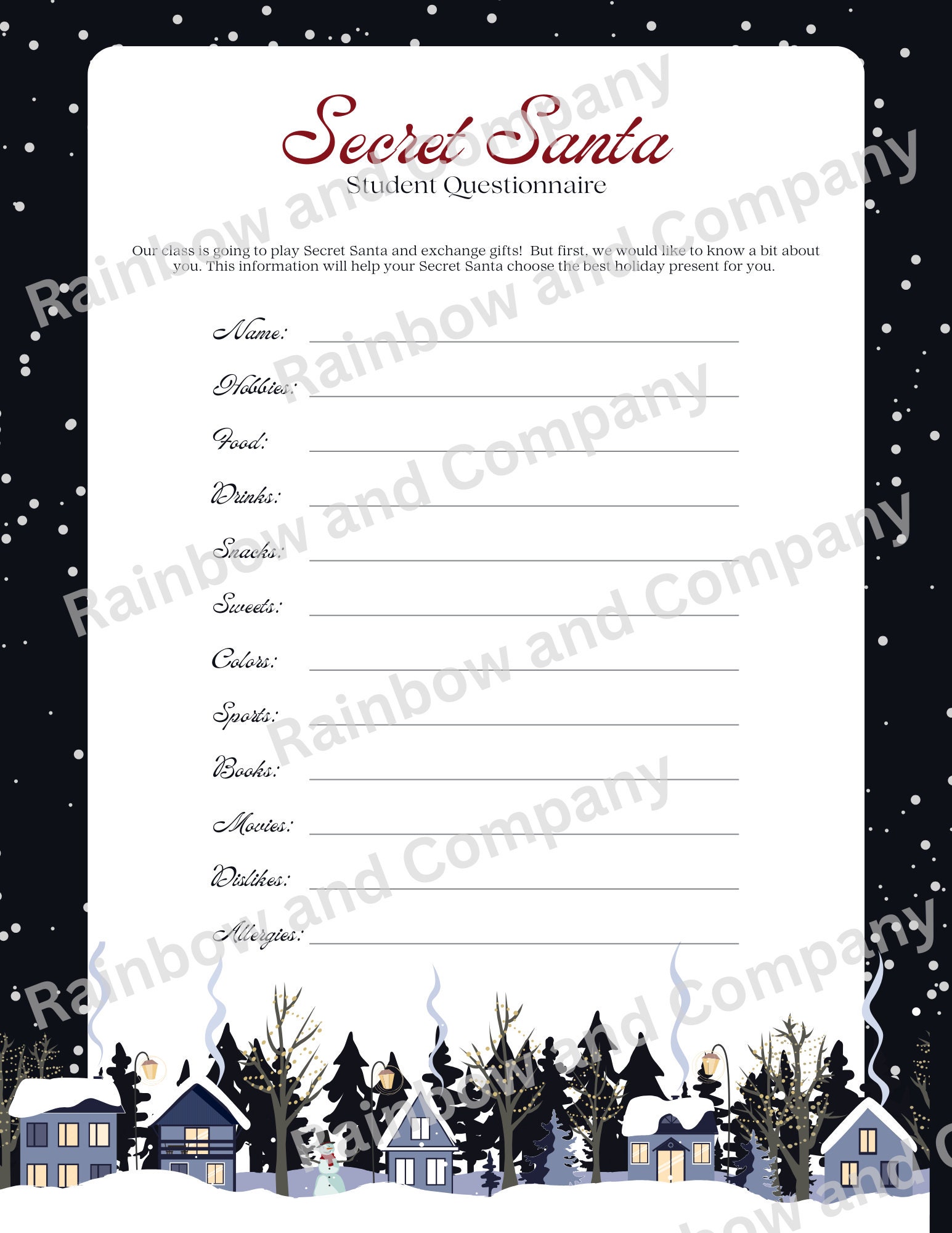 2 Printable Secret Santa Questionnaires Png for Secret Santa - Etsy