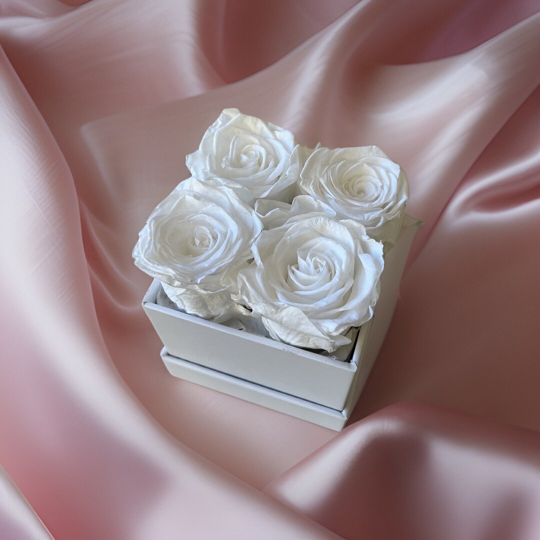 Set of 4 Eternal Preserved White Roses in Luxe Box -perfect Romantic ...