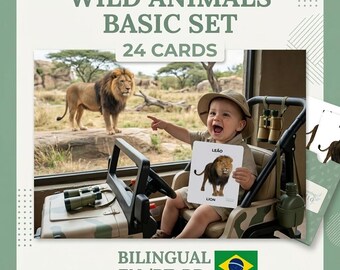 Brazilian Portuguese Flashcards for Toddlers | Wild Animals Basics ...