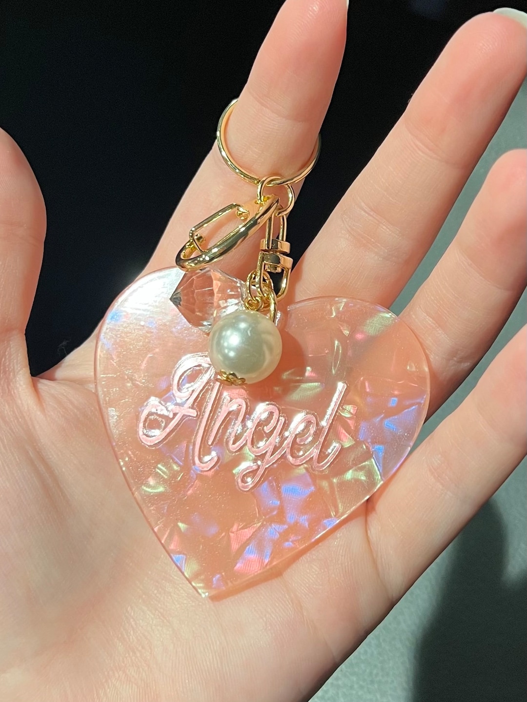 Pink "angel" Heart Keychain, Thecaityperry X Thecowcouture Collab - Etsy