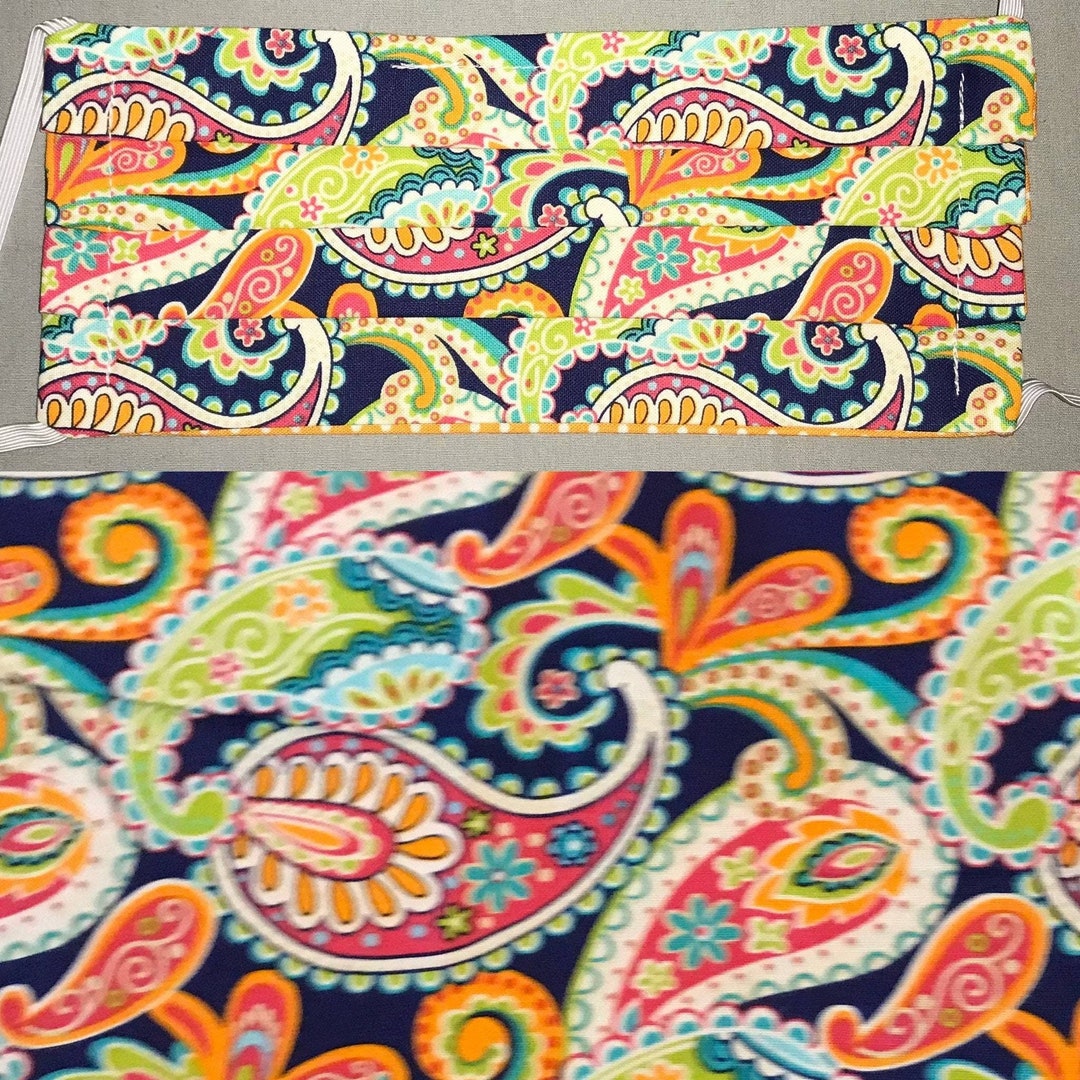 Paisley Bright Floral and Navy Pattern Soft Cotton Face Mask - Etsy