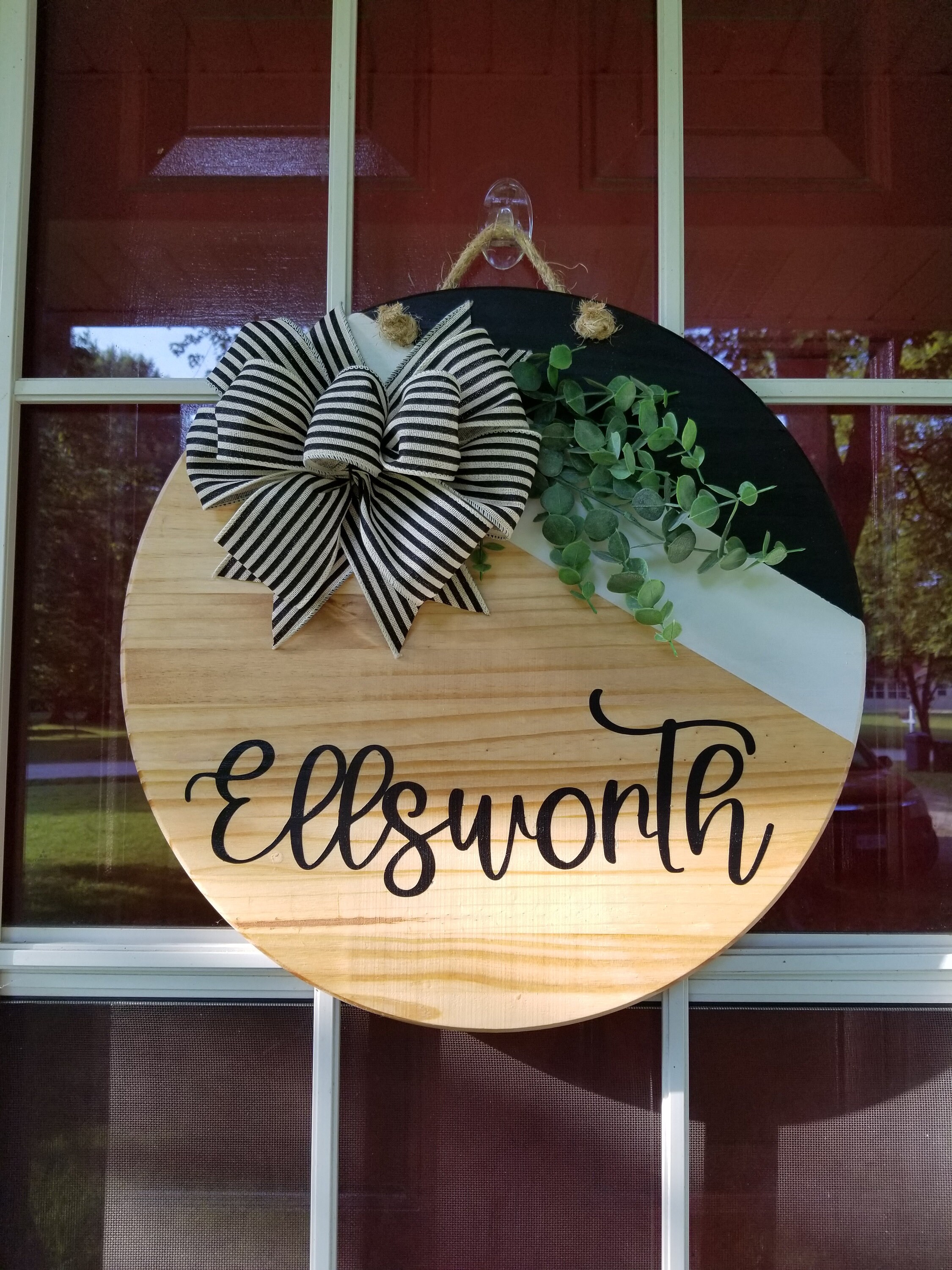 Black and White Name Sign Round Sign Door Hanger Rustic | Etsy