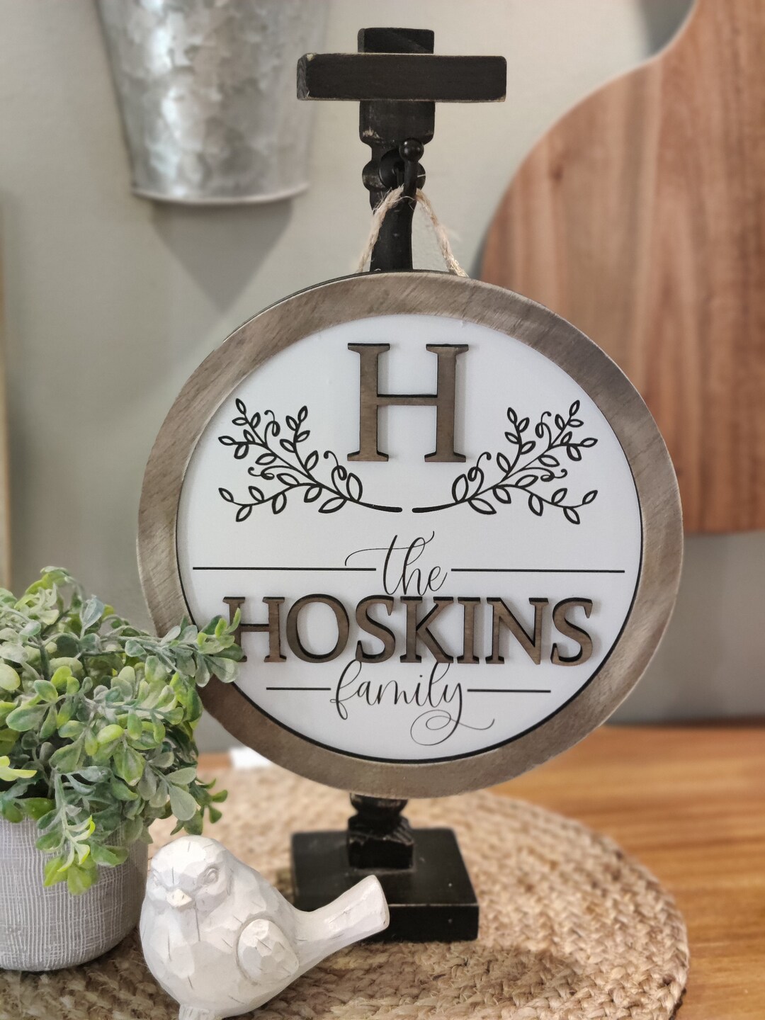 Round Framed Name Sign Plaque | Round Sign | Door Hanger | Rustic Decor ...
