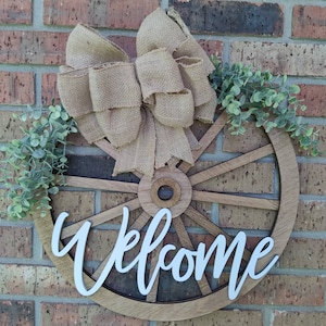 Wagon Wheel Welcome Sign: Rustic Door Hanger, 18 Inch Laser Cut Decor ...