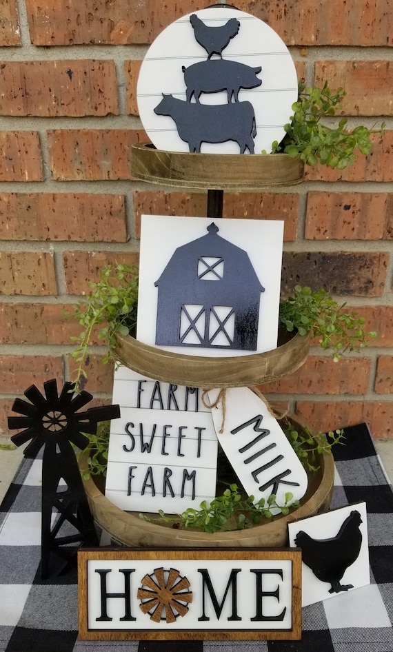 Farm Tier Tray Set Rustic Barn Farmhouse Mini Signs - Etsy