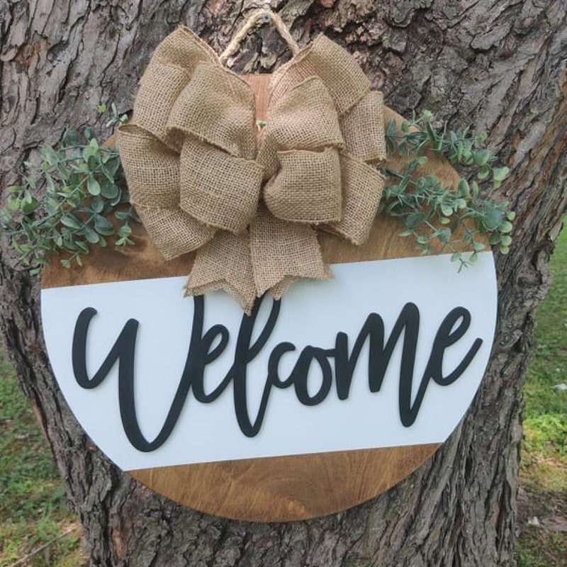 Round Wood Welcome Sign - Etsy