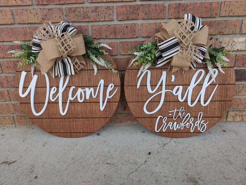 Welcome Y'all Double Door Round | Custom Name Sign | Door Hanger ...