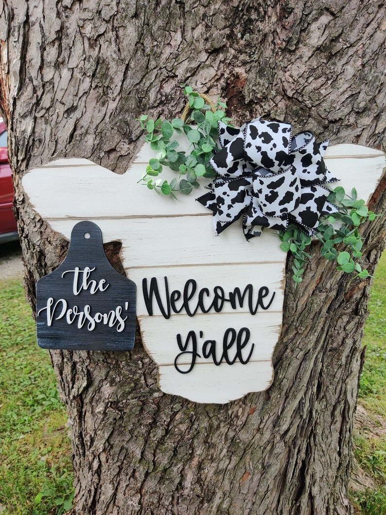 Cow Head | Personalized Door Sign | Farm Hanger | Housewarming | Gift ...
