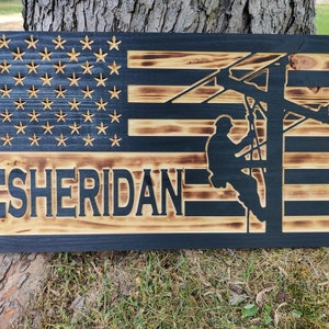 Engraved Lineman Flag | Engraved | Patriotic Sign | Custom Wood ...