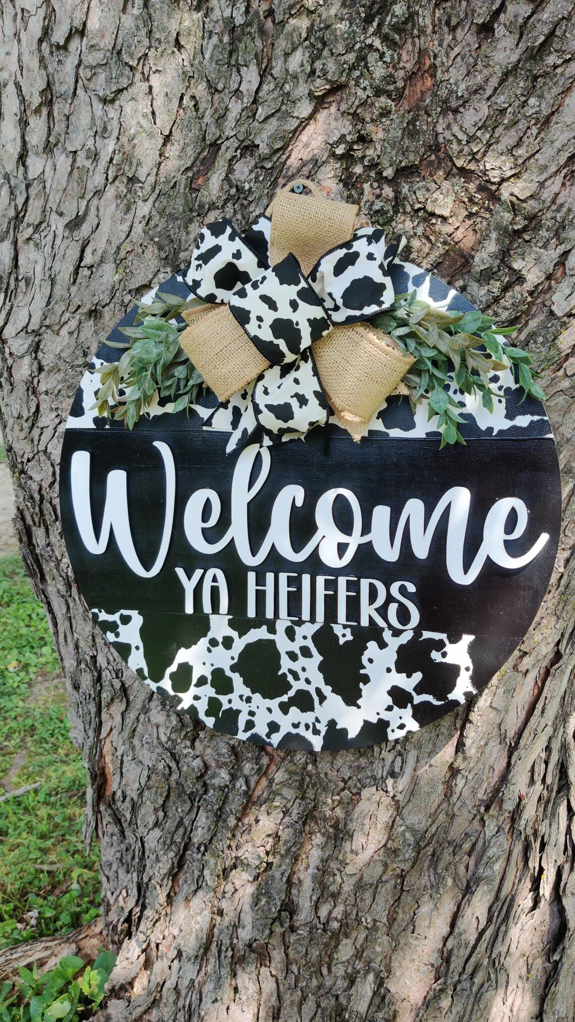 Welcome Ya Heifers Cow Print Door Hanger: Rustic Farmhouse Decor - Etsy