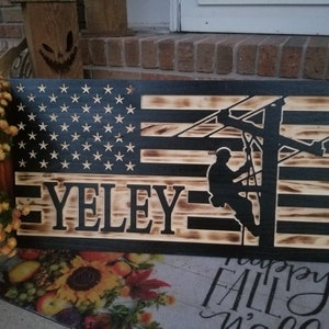 Engraved Lineman Flag | Engraved | Patriotic Sign | Custom Wood ...