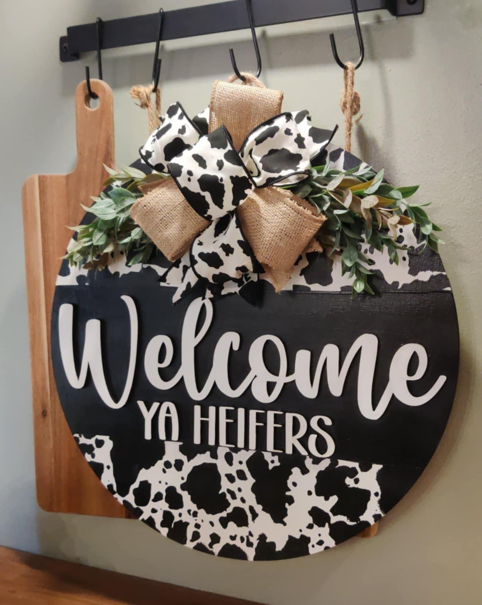 Welcome Ya Heifers Cow Print Door Hanger: Rustic Farmhouse Decor - Etsy