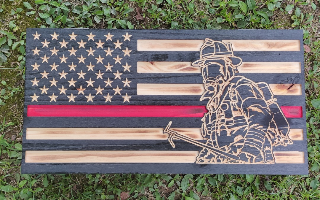 Engraved Firefighter Flag | Volunteer | Patriotic Sign | Custom Wood ...