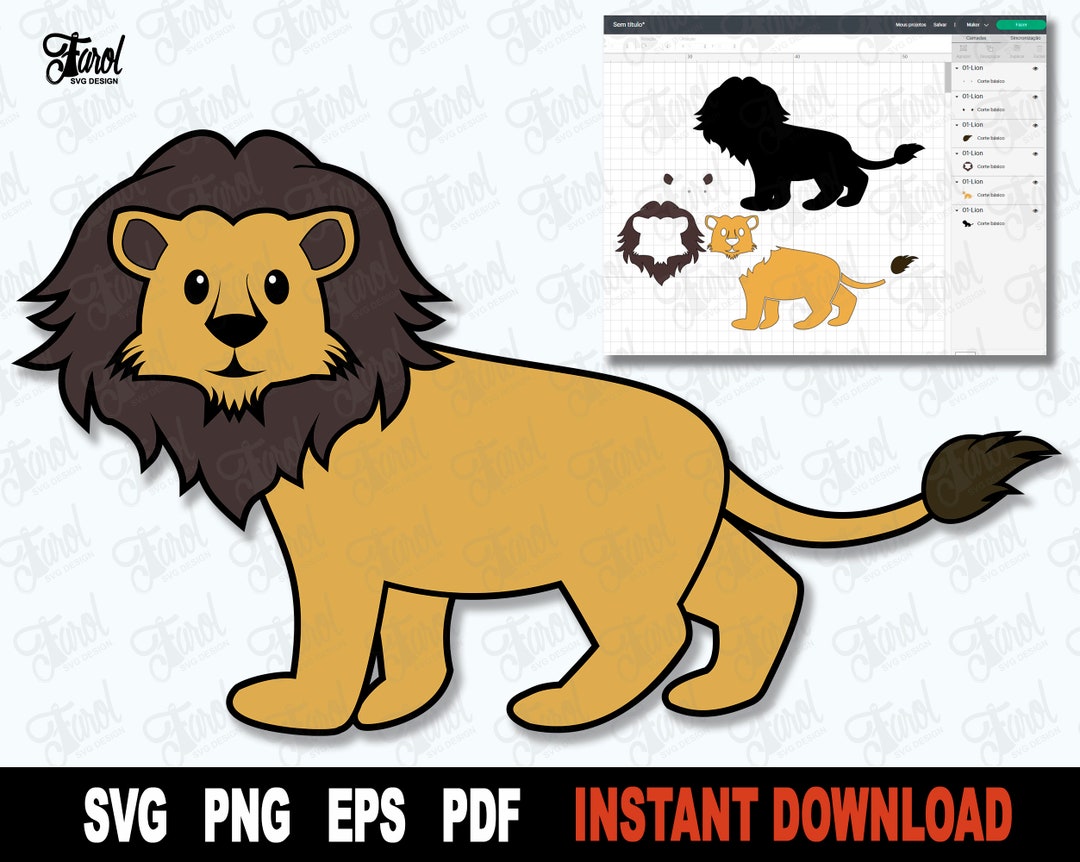 Lion SVG Layered Lion Cut File Black Silhouette Cute Lion - Etsy