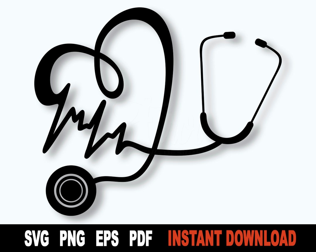 Heartbeat Stethoscope SVG: Nurse Cut File, Clipart (digital Download ...