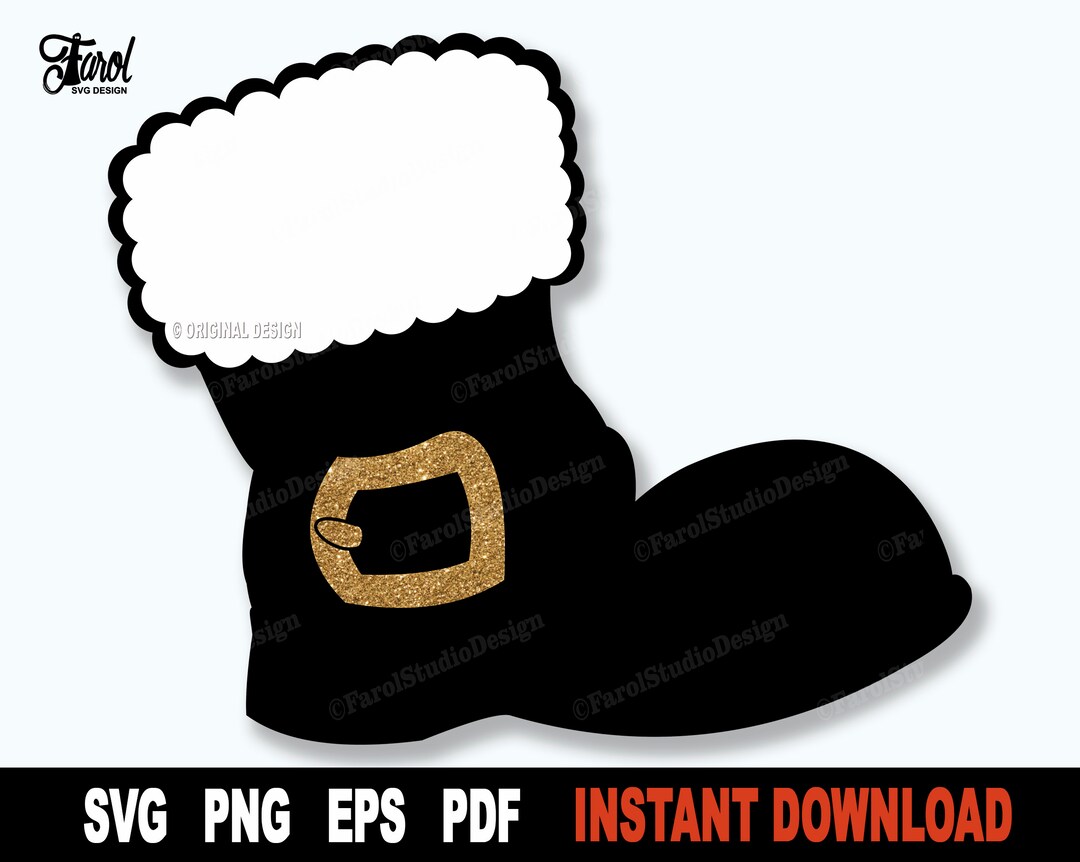 Santa's Boot SVG Cut File With Golden Glitter Buckle, Cristmas SVG ...