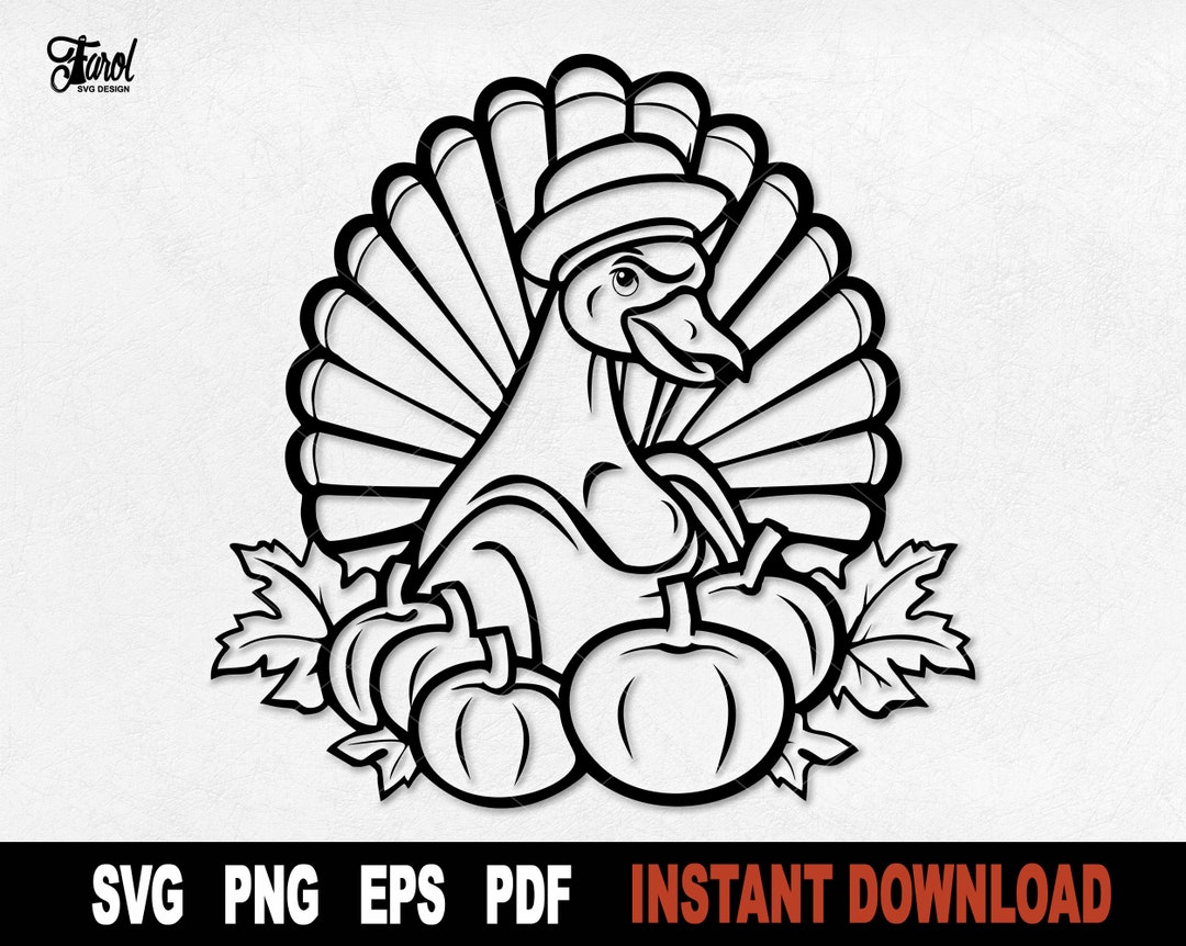 Thanksgiving Turkey Outline SVG: Autumn Clipart Cut File (digital ...