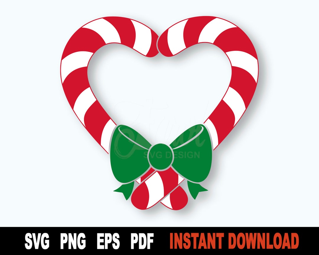 Candy Cane Svg, Christmas Svg File for Cricut, Silhouette, Heart With ...